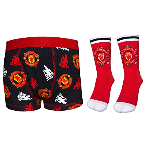 Manchester United FC Official Football Gift Set Boys Socks & Boxer Shorts